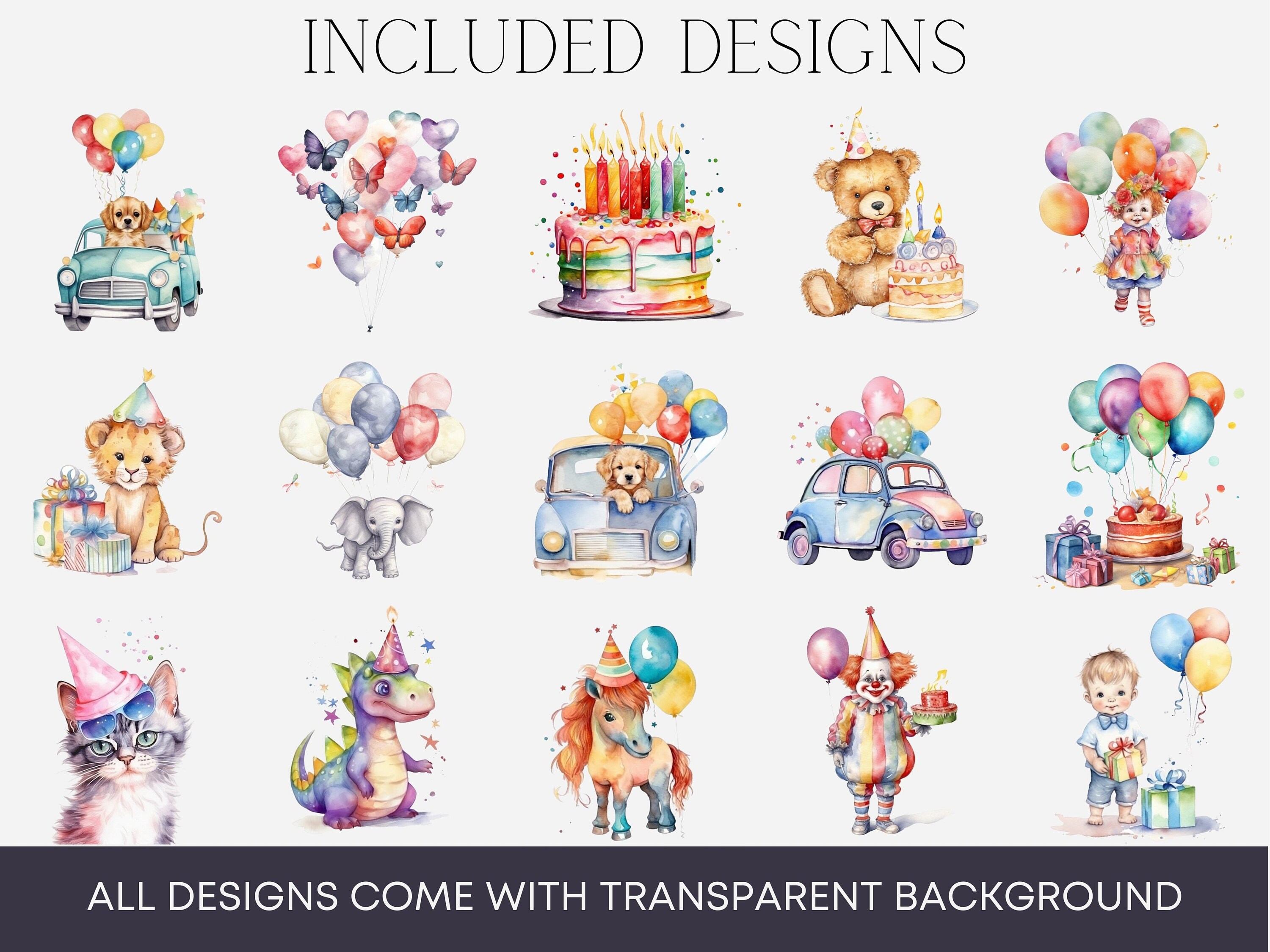 Watercolor Clipart Birthday, Children Shower, Presents Clipart, Flags ...