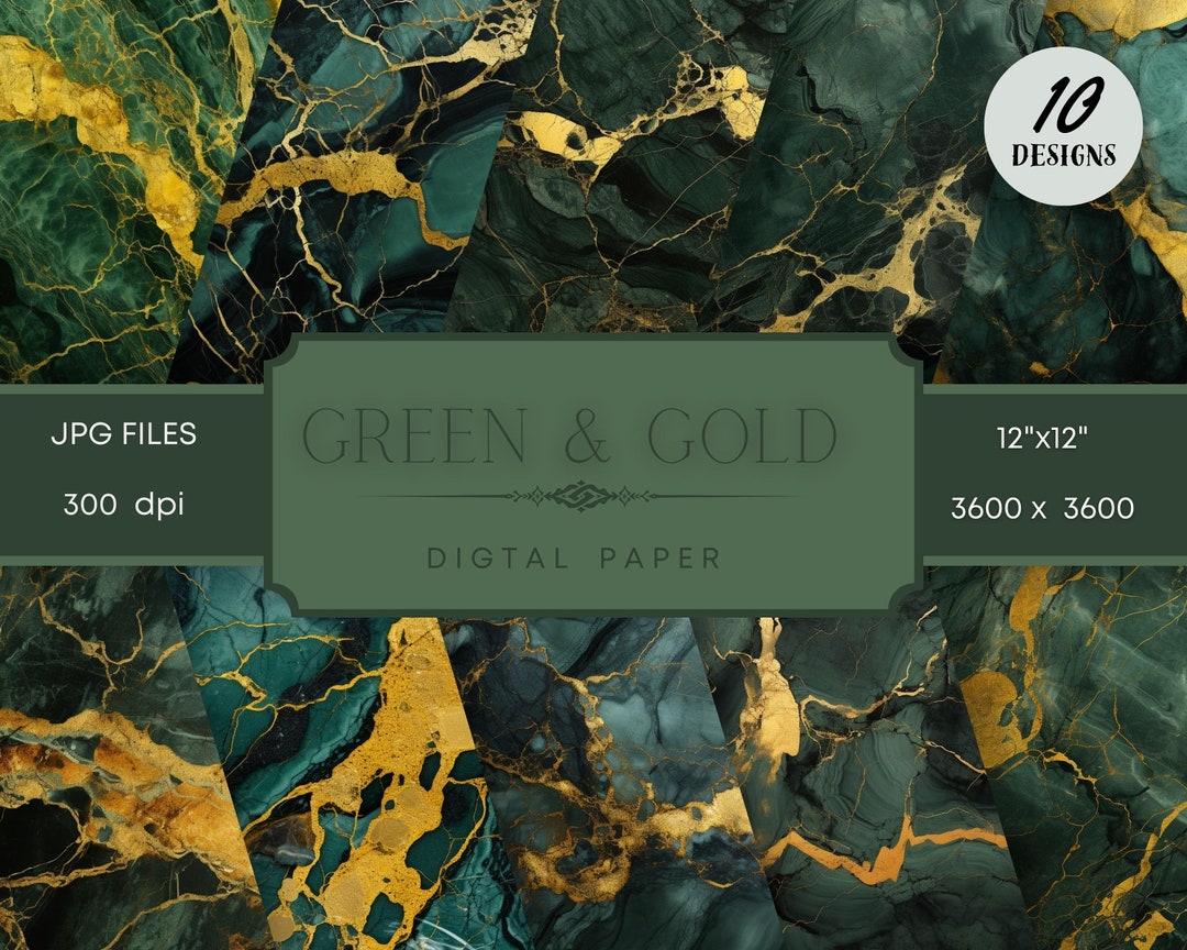 Green & Gold Marble Digital Paper, Green Marble Textures, Green Marble ...