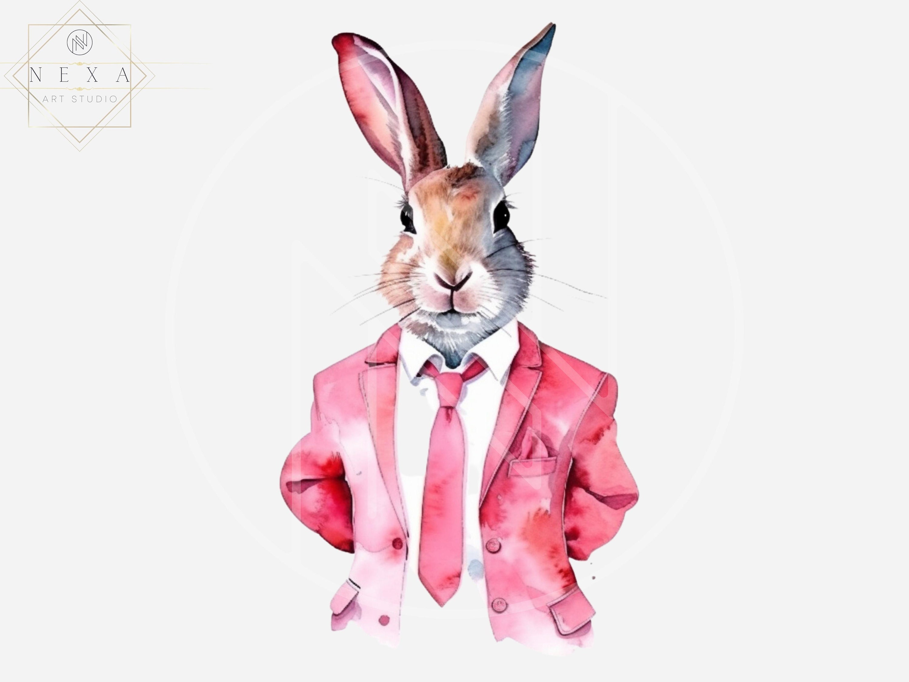 Bunny in Suit Watercolor Clip Art, 5 High Quality PNG, Digital Download ...