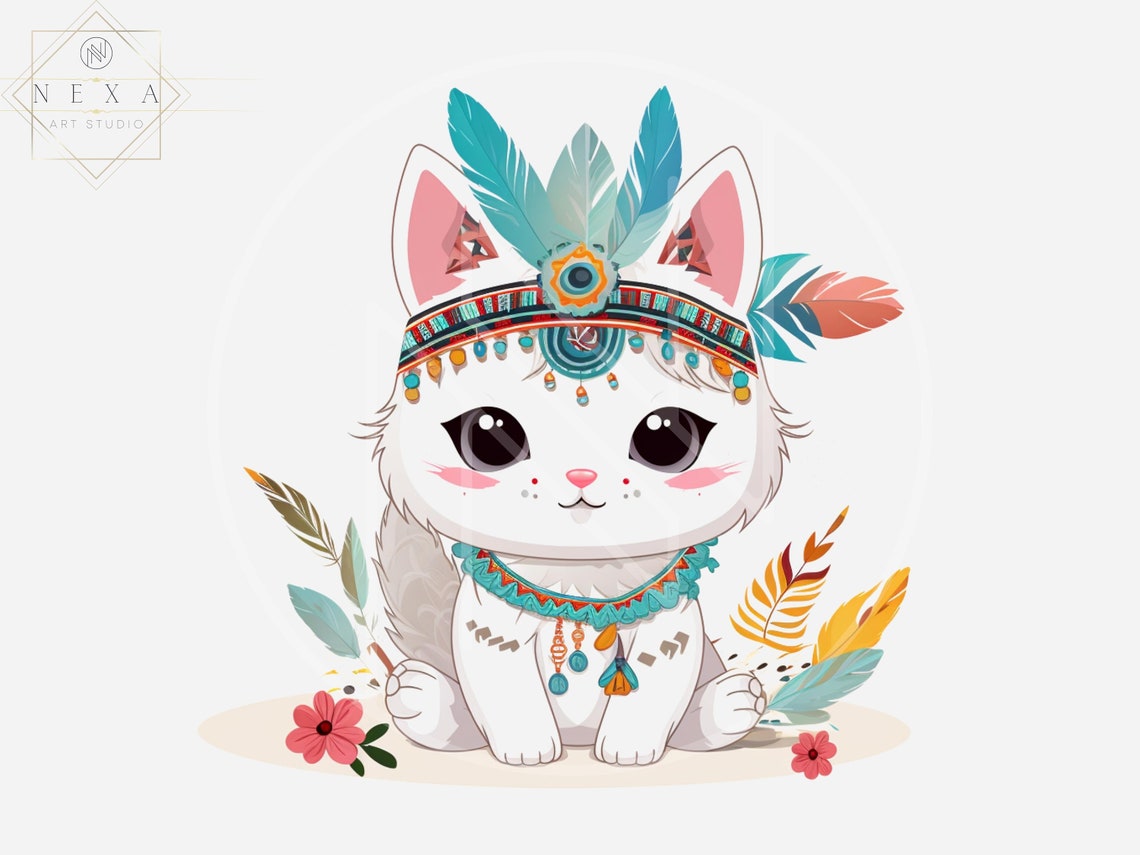 Boho Cats Clipart Cute Kitten Clip Art, Boho Cat Clipart, Boho Clipart PNG T Shirt PNG, T-shirt ...