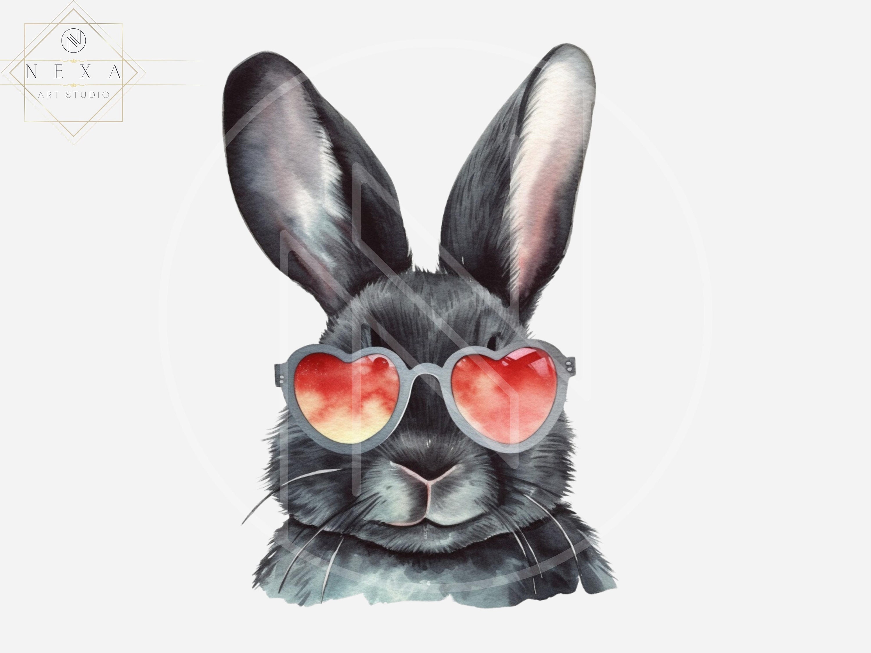 Watercolor Cute Bunny With Glasses Art for Paper Crafting, Digital ...