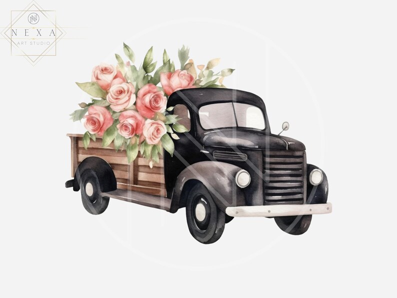 Watercolor Flower Truck Clipart, Pink Truck, Vintage F150 Clipart ...