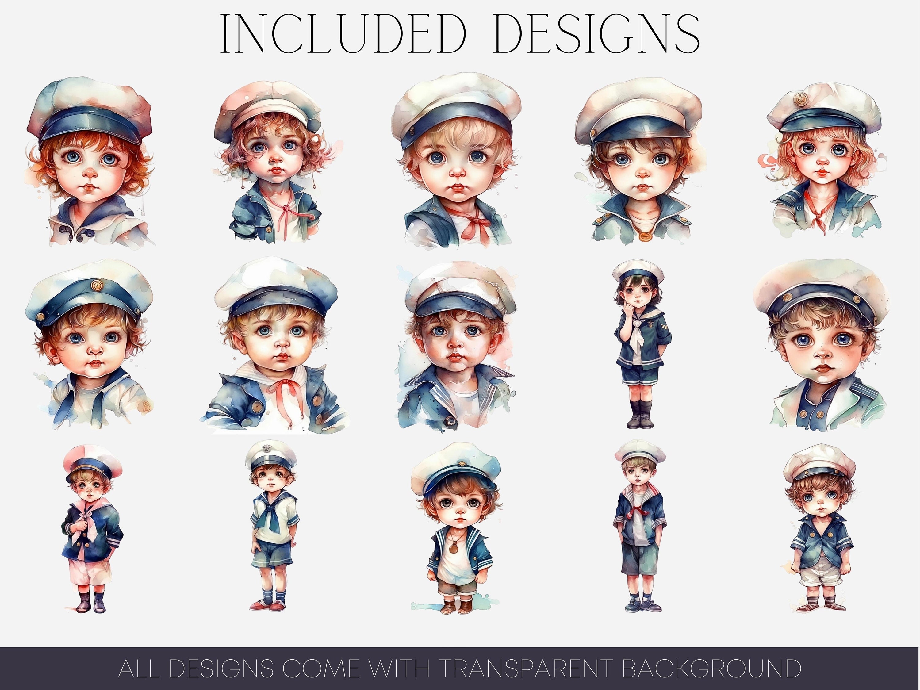 Baby Sailor Clipart, PNG Sublimation Watercolor Nautical Nursery ...