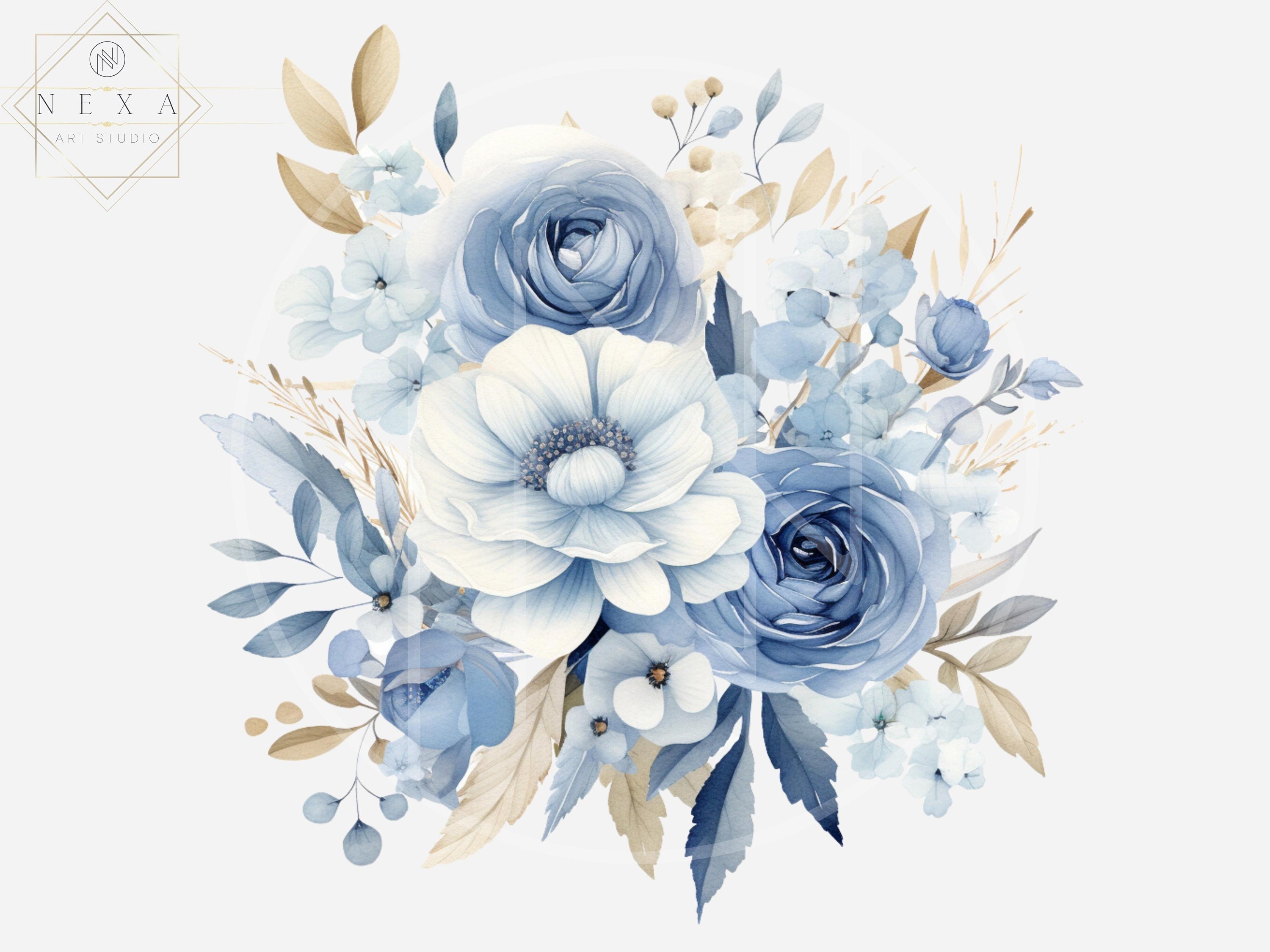 Dusty Blue Flowers Clipart, Blue Flowers PNG, Watercolor Floral Clipart ...