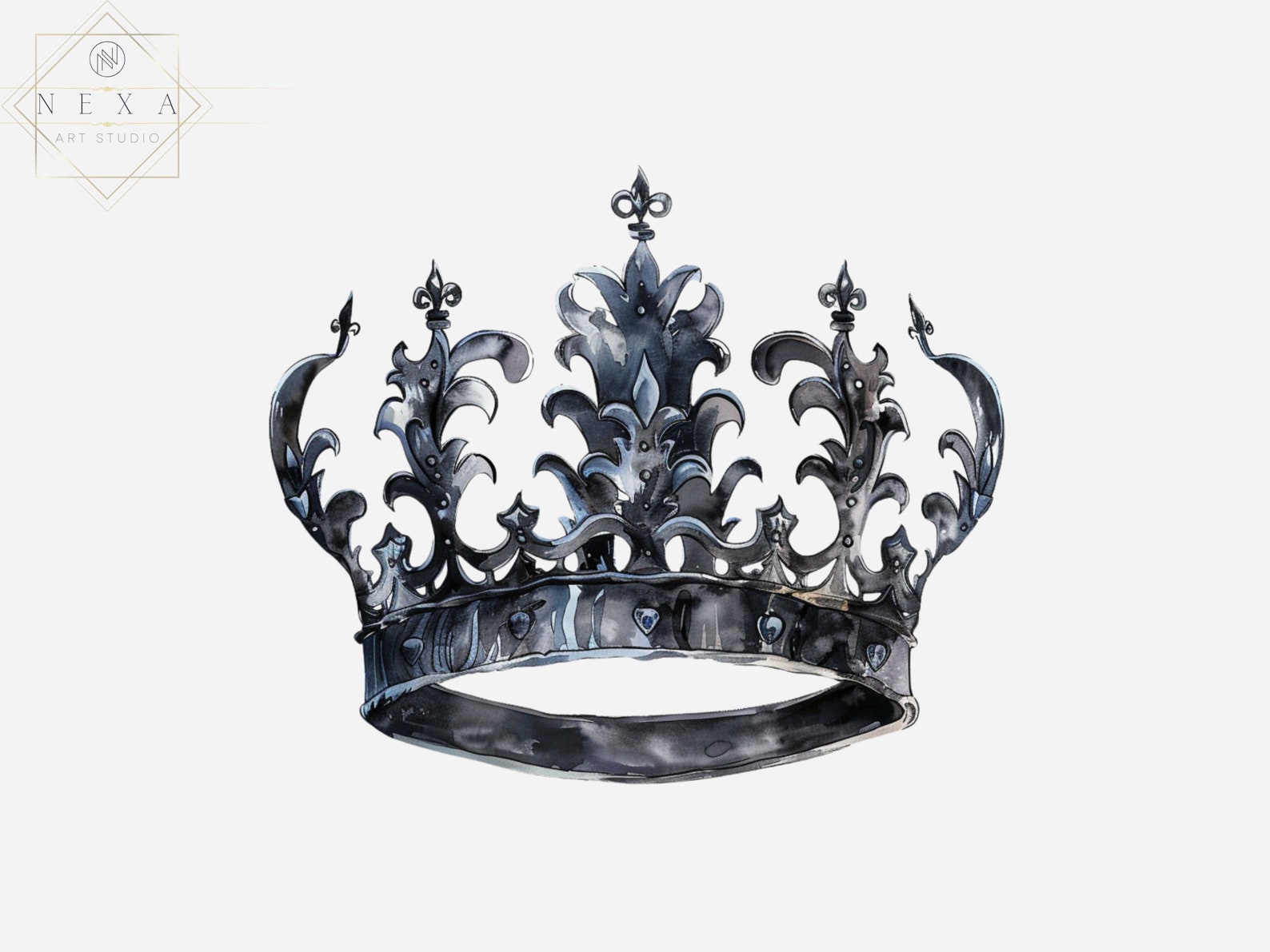 Black Crown Clipart, Crown Clipart, Royal Crown, Mixed Media, Pngs ...