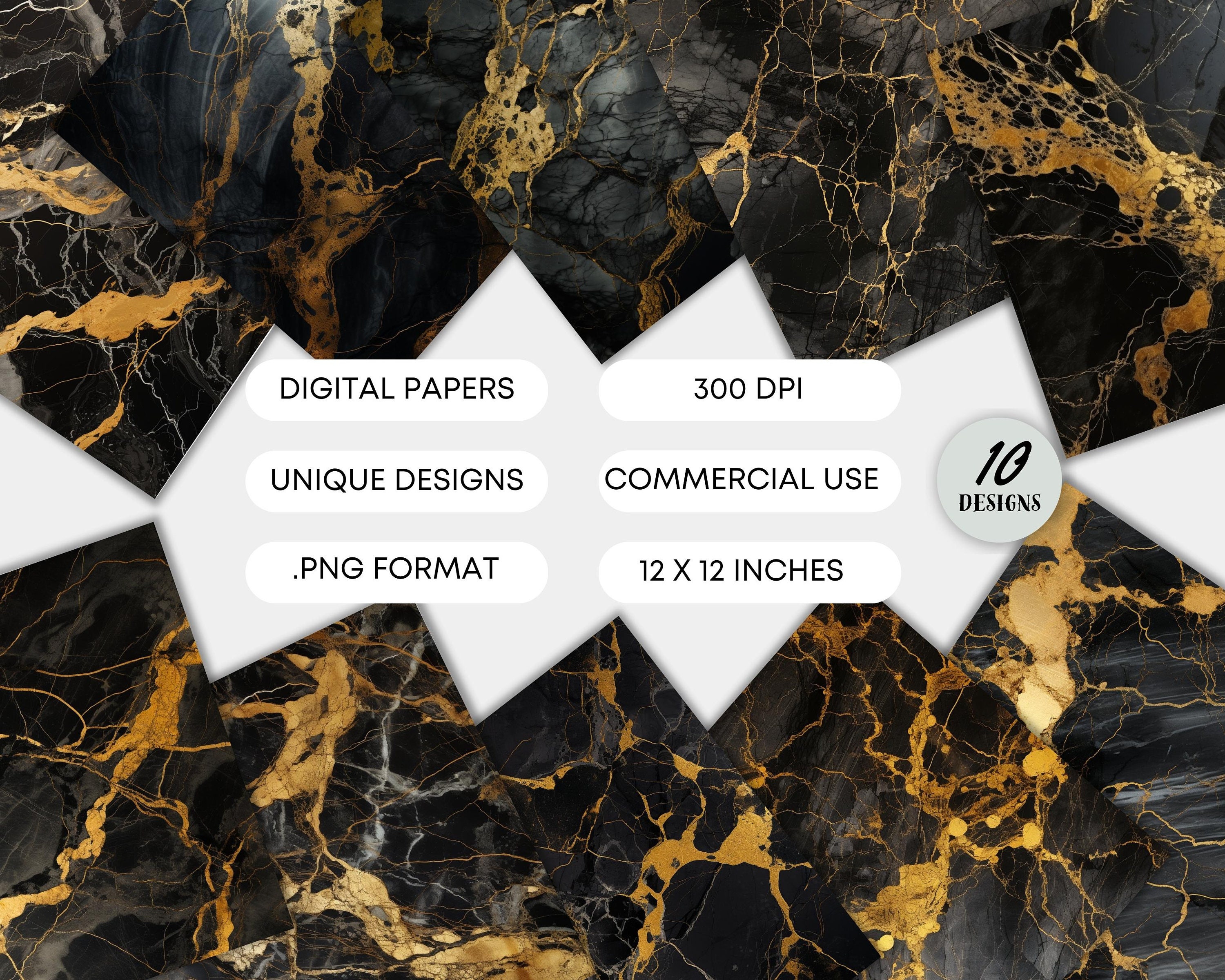 Black and Gold Marble Digital Paper for Commercial Use in Wedding ...