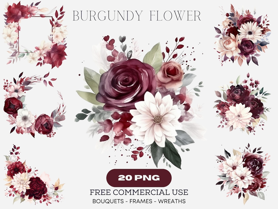 Floral Border, Burgundy Flowers, Border Frame Floral Wreath, Wedding ...