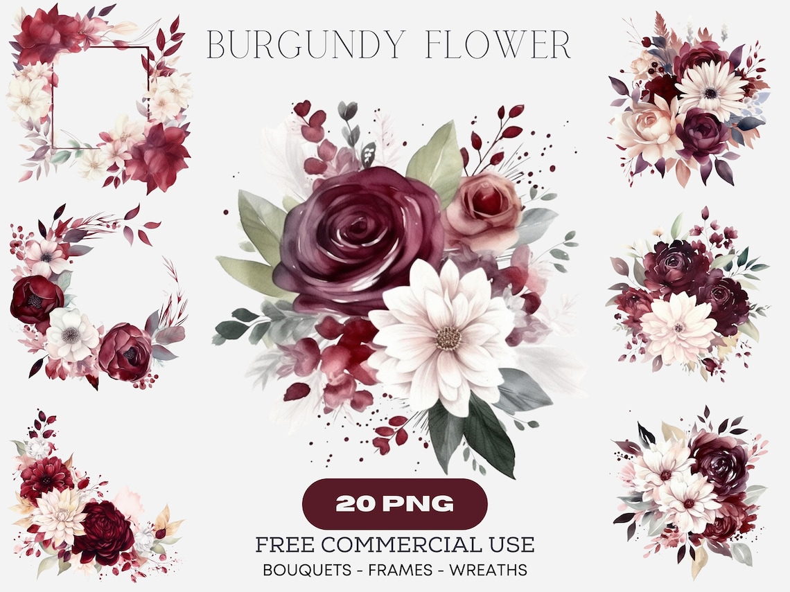 Floral Border, Burgundy Flowers, Border Frame Floral Wreath, Wedding ...