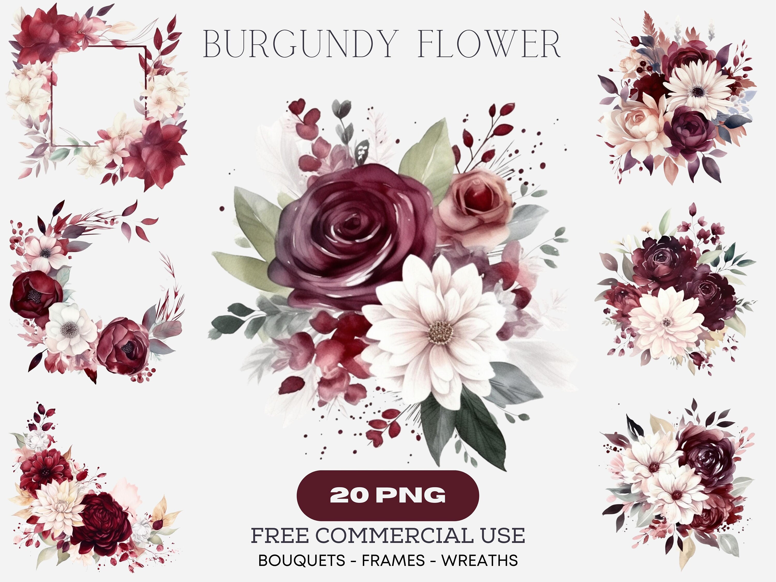 Floral Border, Burgundy Flowers, Border Frame Floral Wreath, Wedding ...