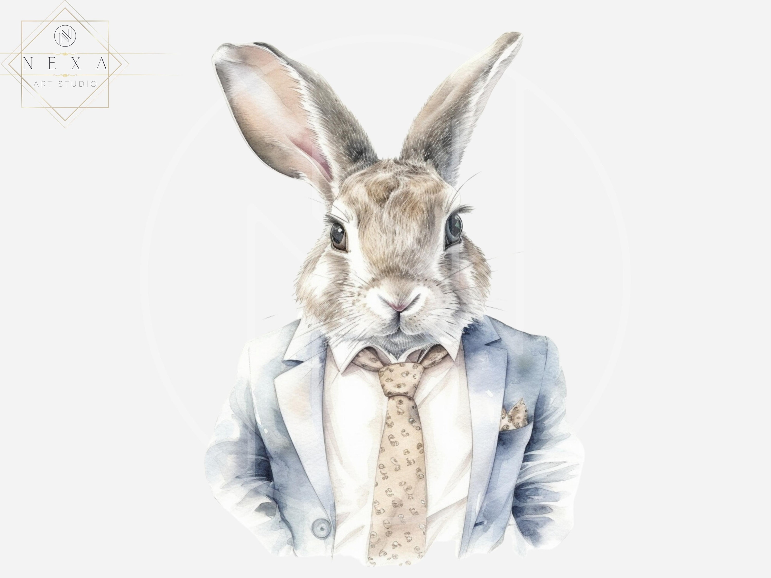 Bunny in Suit Watercolor Clip Art, 5 High Quality PNG, Digital Download ...