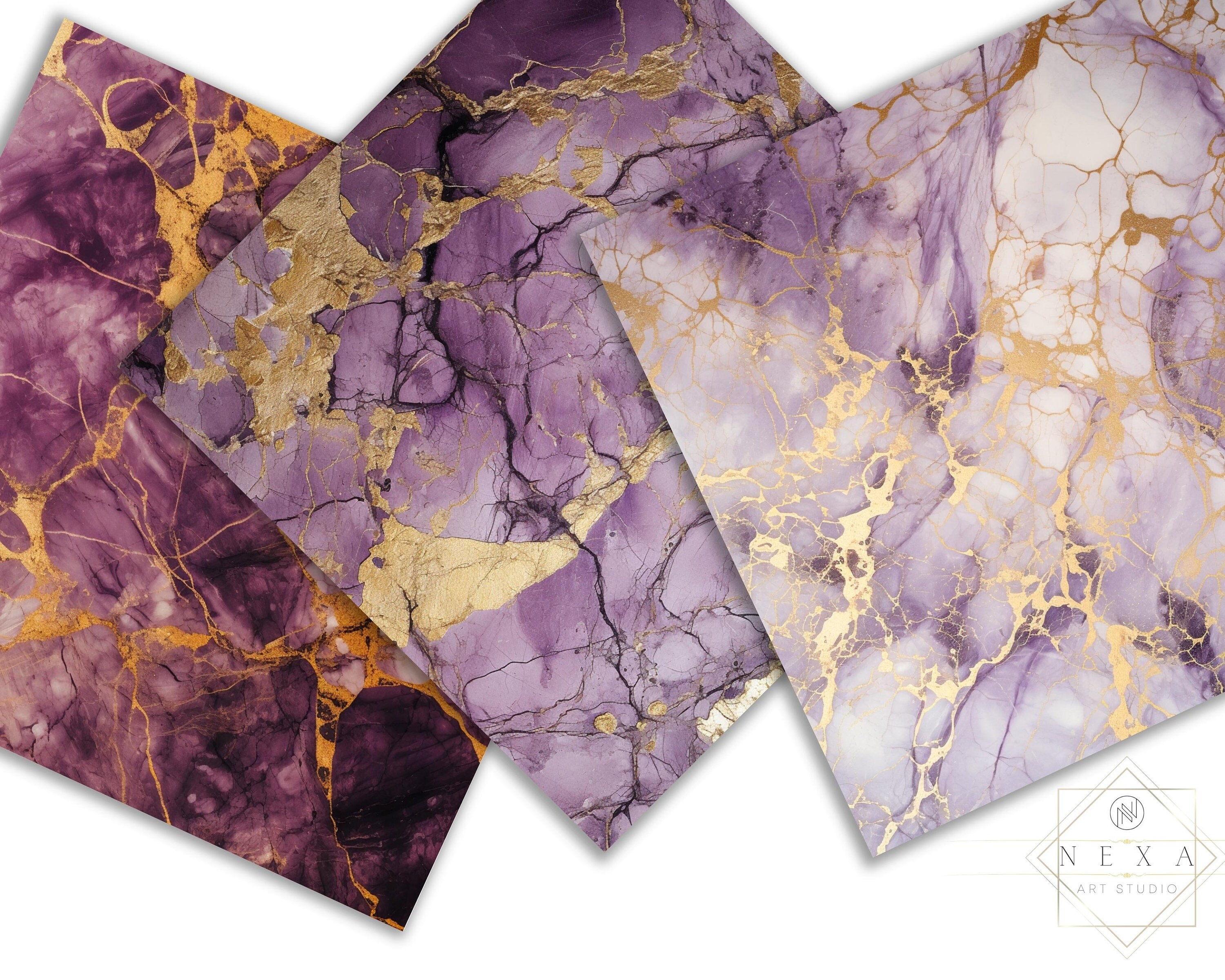 Purple and Gold Marble Digital Paper,marble Textures With Gold Vein ...