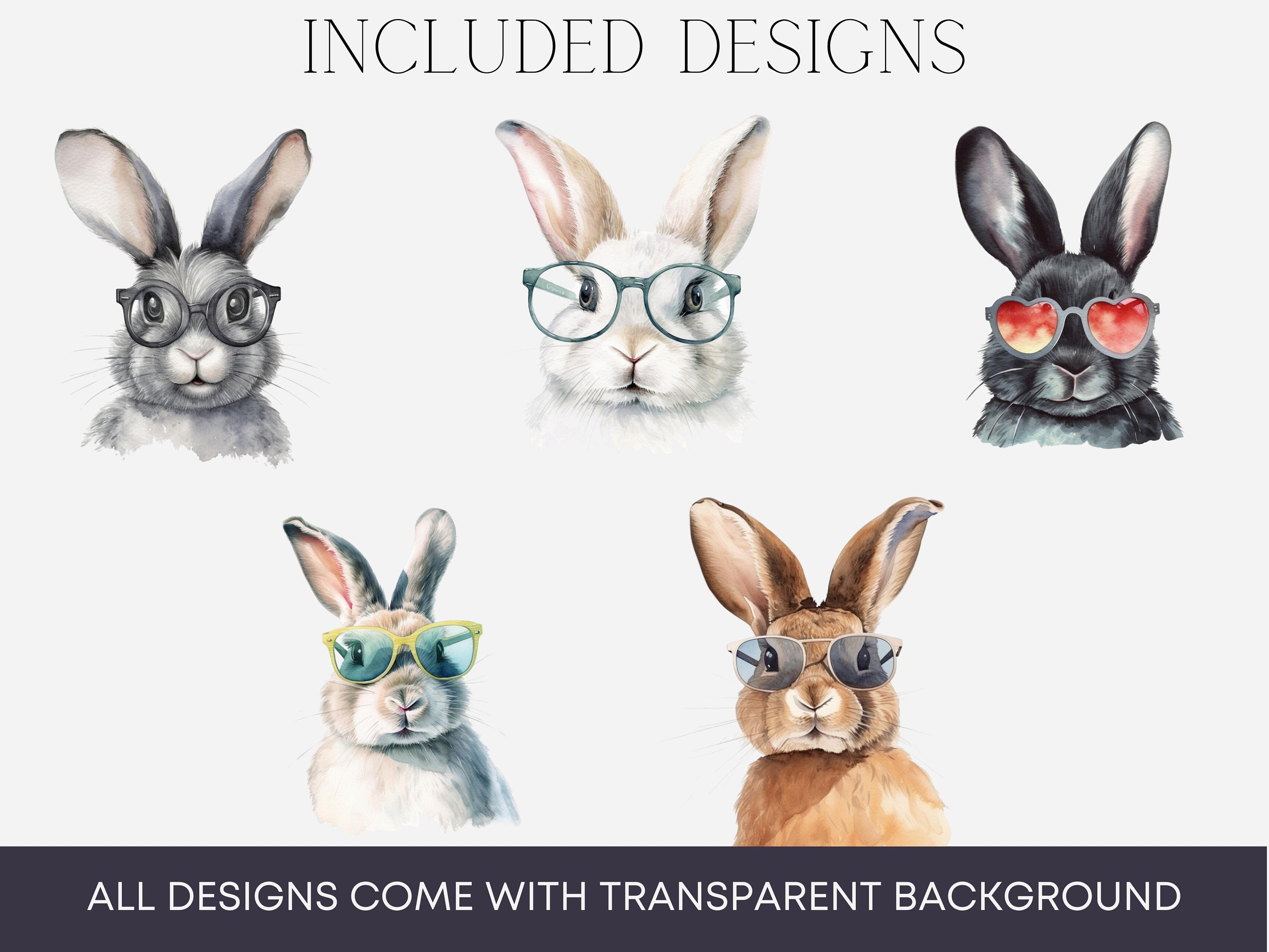 Watercolor Cute Bunny With Glasses Art for Paper Crafting, Digital ...