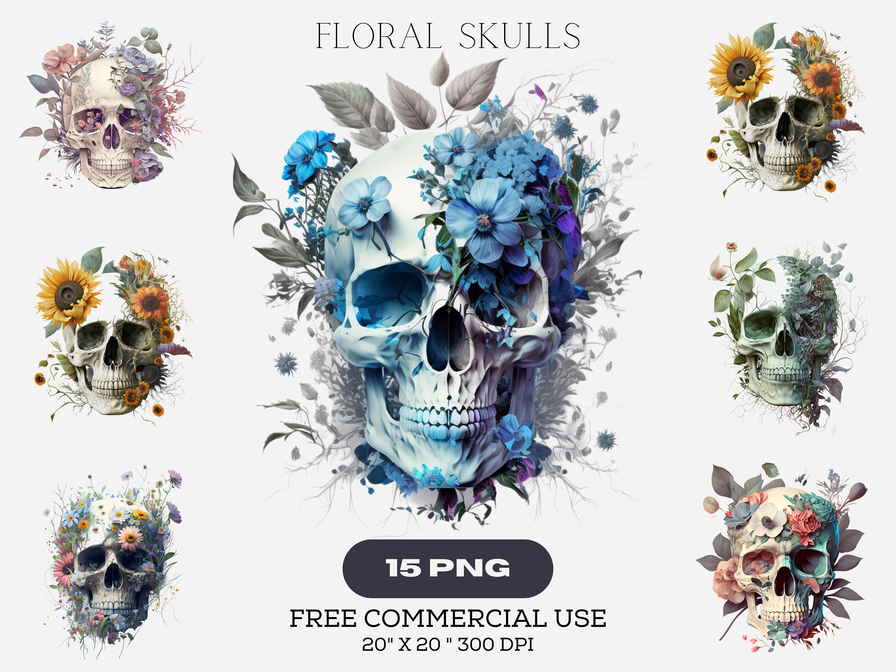 Floral Skull PNG Images, Skull Clipart, Skeleton Designs, Free ...