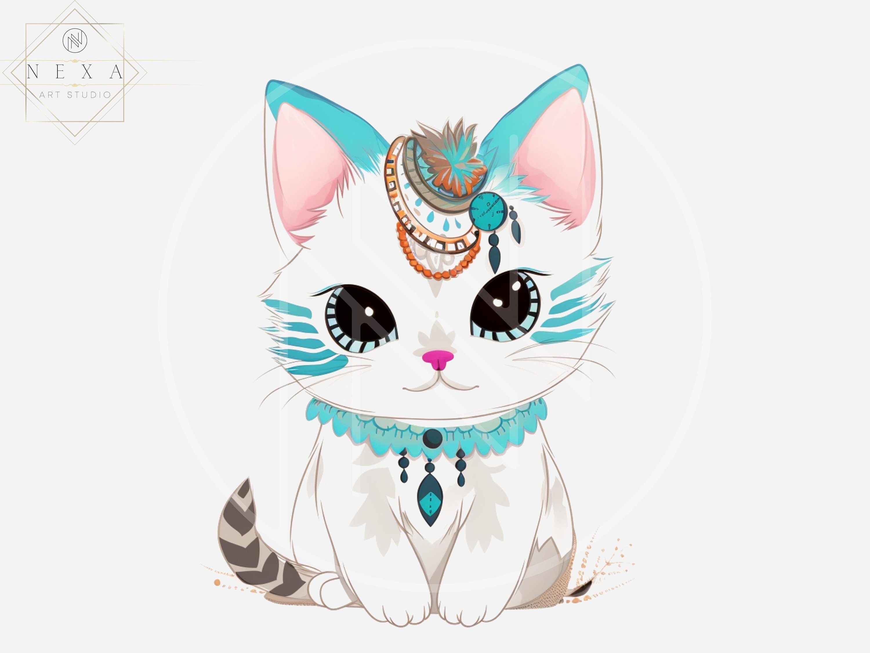 Boho Cats Clipart Cute Kitten Clip Art, Boho Cat Clipart, Boho Clipart ...