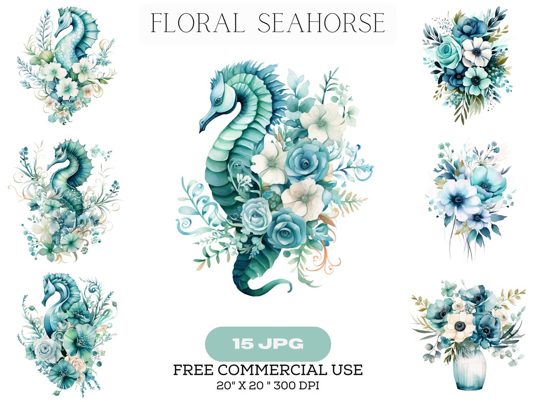 Watercolor Seahorse Clipart, Cute Nautical Ocean Animals PNG Clip Art ...