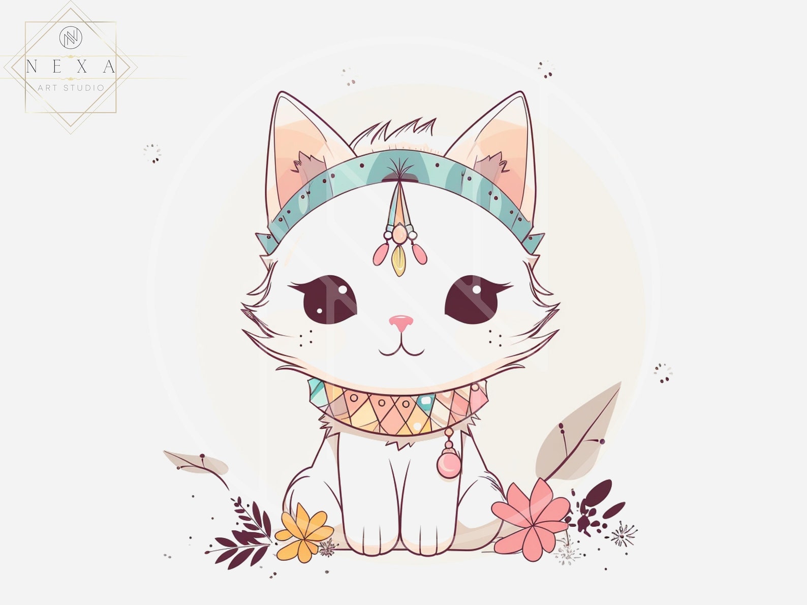Boho Cats Clipart Cute Kitten Clip Art, Boho Cat Clipart, Boho Clipart ...