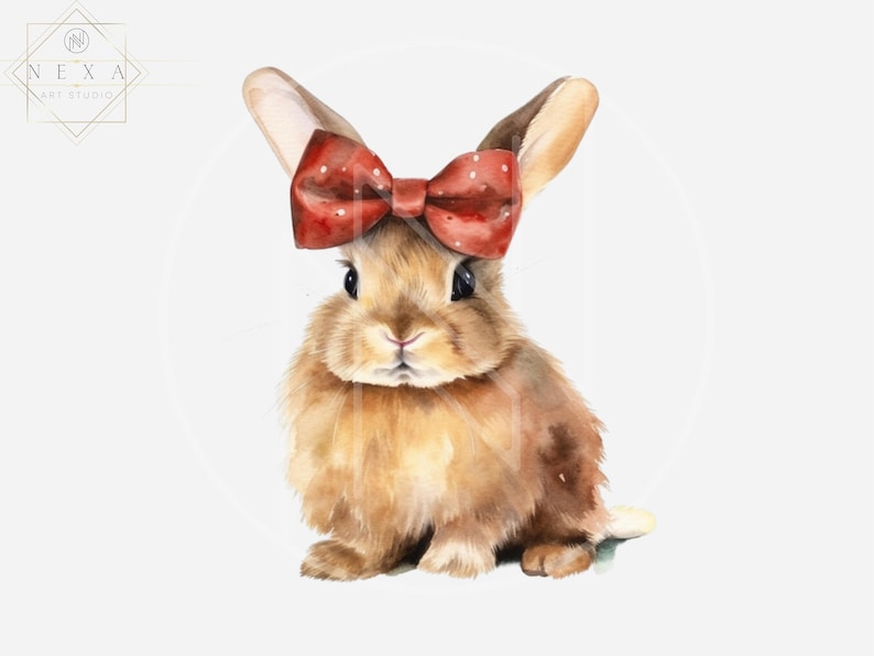 Bunnies With a Bow Tie Clipart, 5 High Quality Pngs, Nursery Art ...