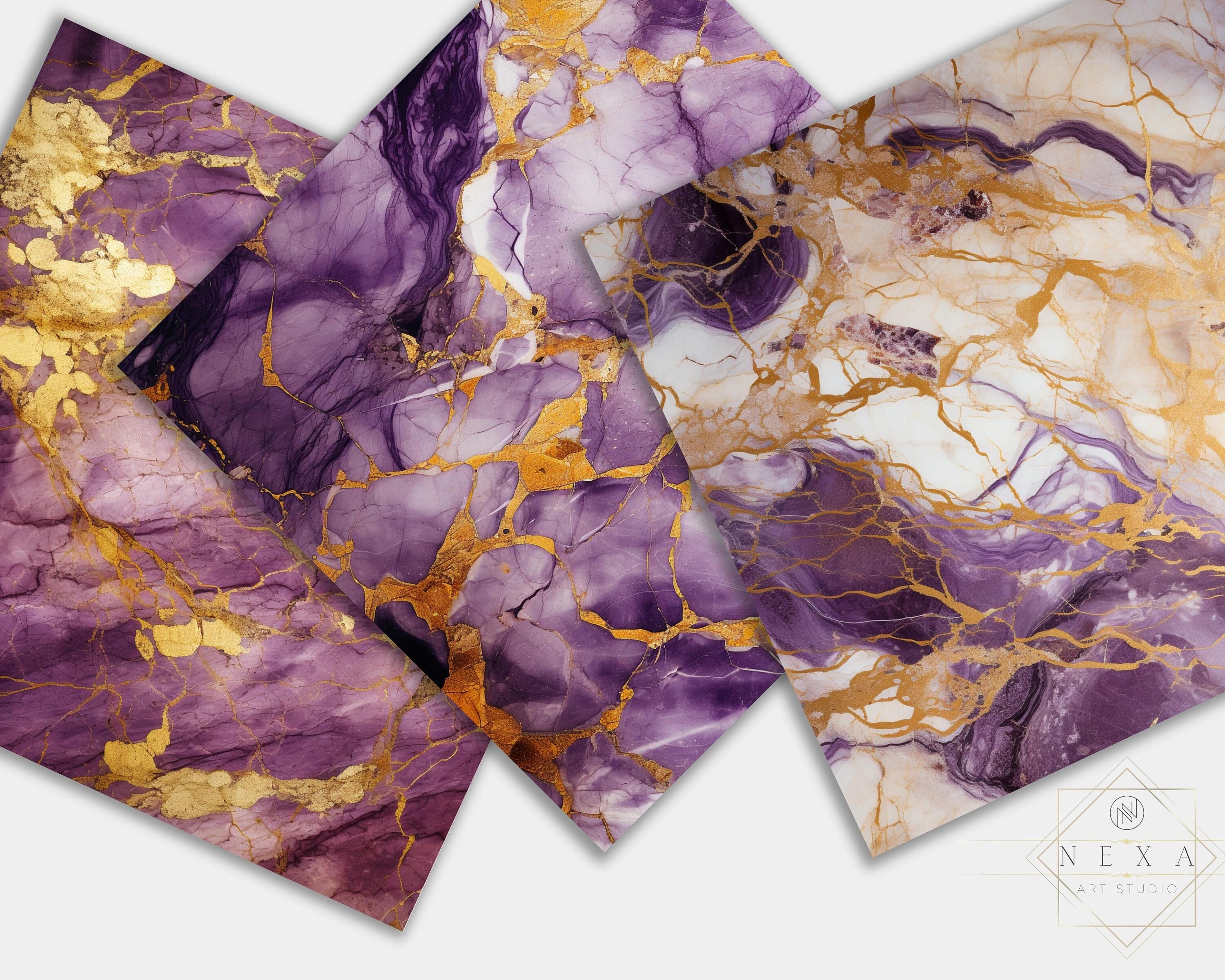 Purple and Gold Marble Digital Paper,marble Textures With Gold Vein ...