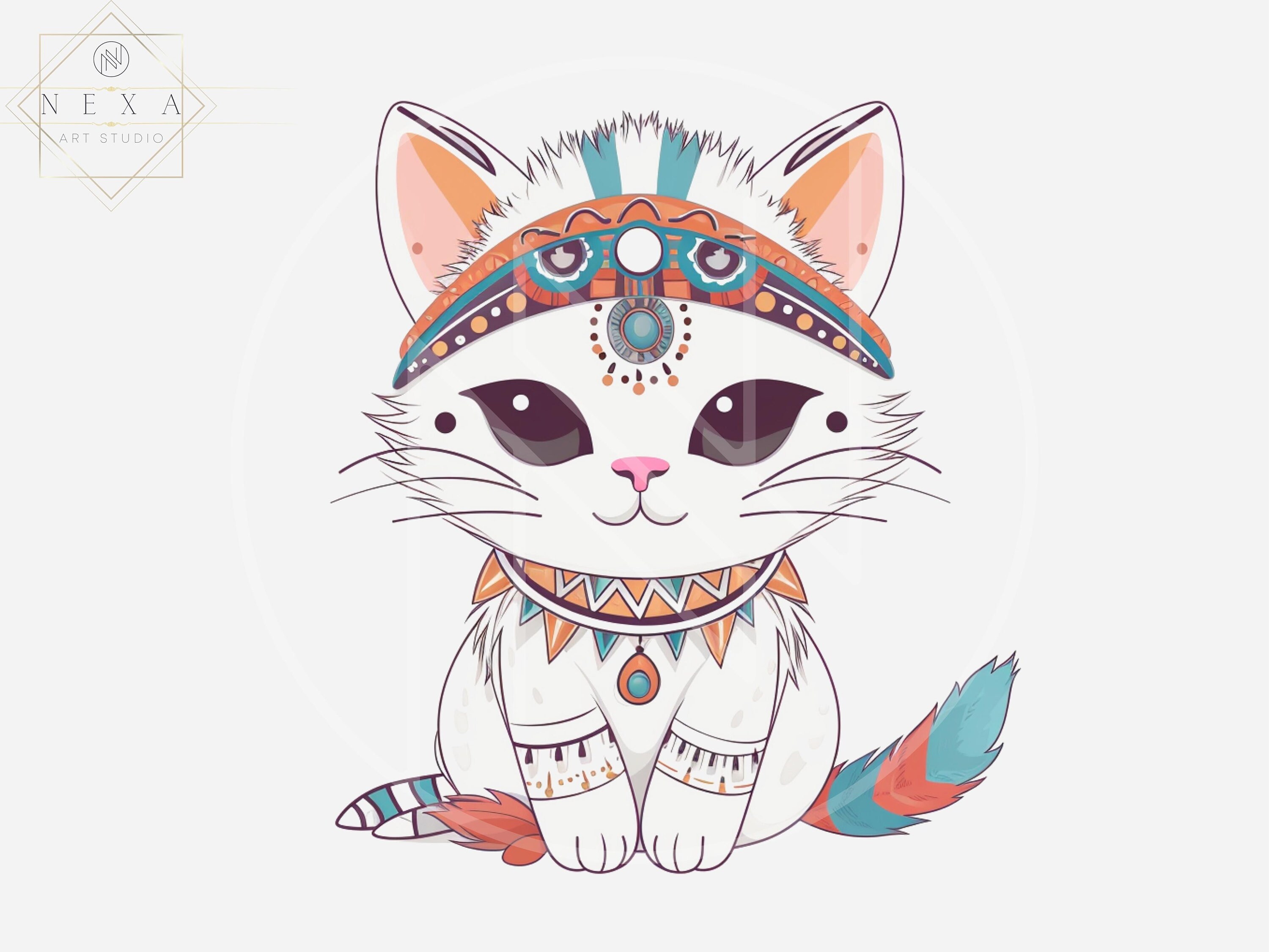 Boho Cats Clipart Cute Kitten Clip Art, Boho Cat Clipart, Boho Clipart ...