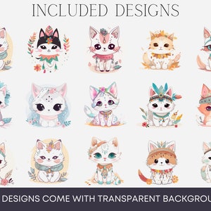 Boho Cats Clipart Cute Kitten Clip Art, Boho Cat Clipart, Boho Clipart ...