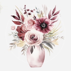 Marsala Flowers Watercolor Clipart - Etsy