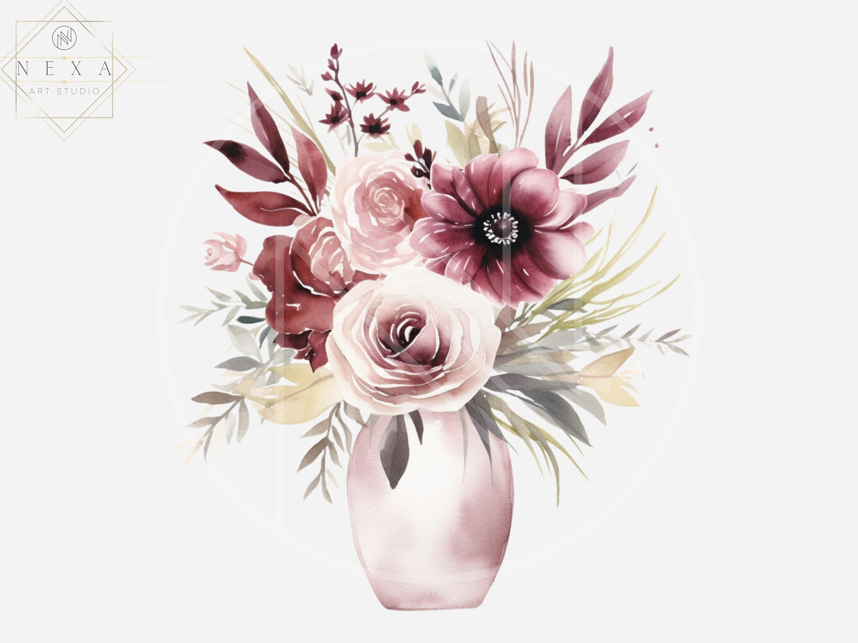 Marsala Flowers Watercolor Clipart - Etsy