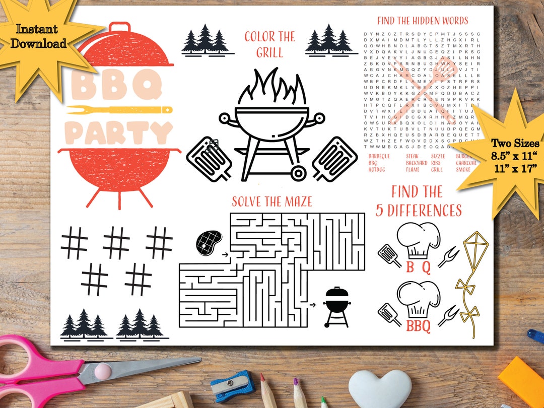 BBQ Party Time Placemat - Coloring Sheets / Activities for Kids ...