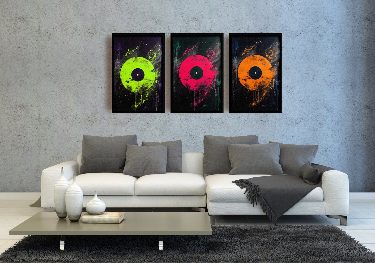 VINYL RECORD Music Wall ART 3 Panel Piece Wall Aluminum Cool Decor Dj ...