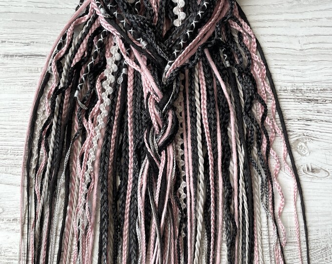 Double Ended Synthetic Dreads, Boho Dreadlocks, Black Silver and Pink ...