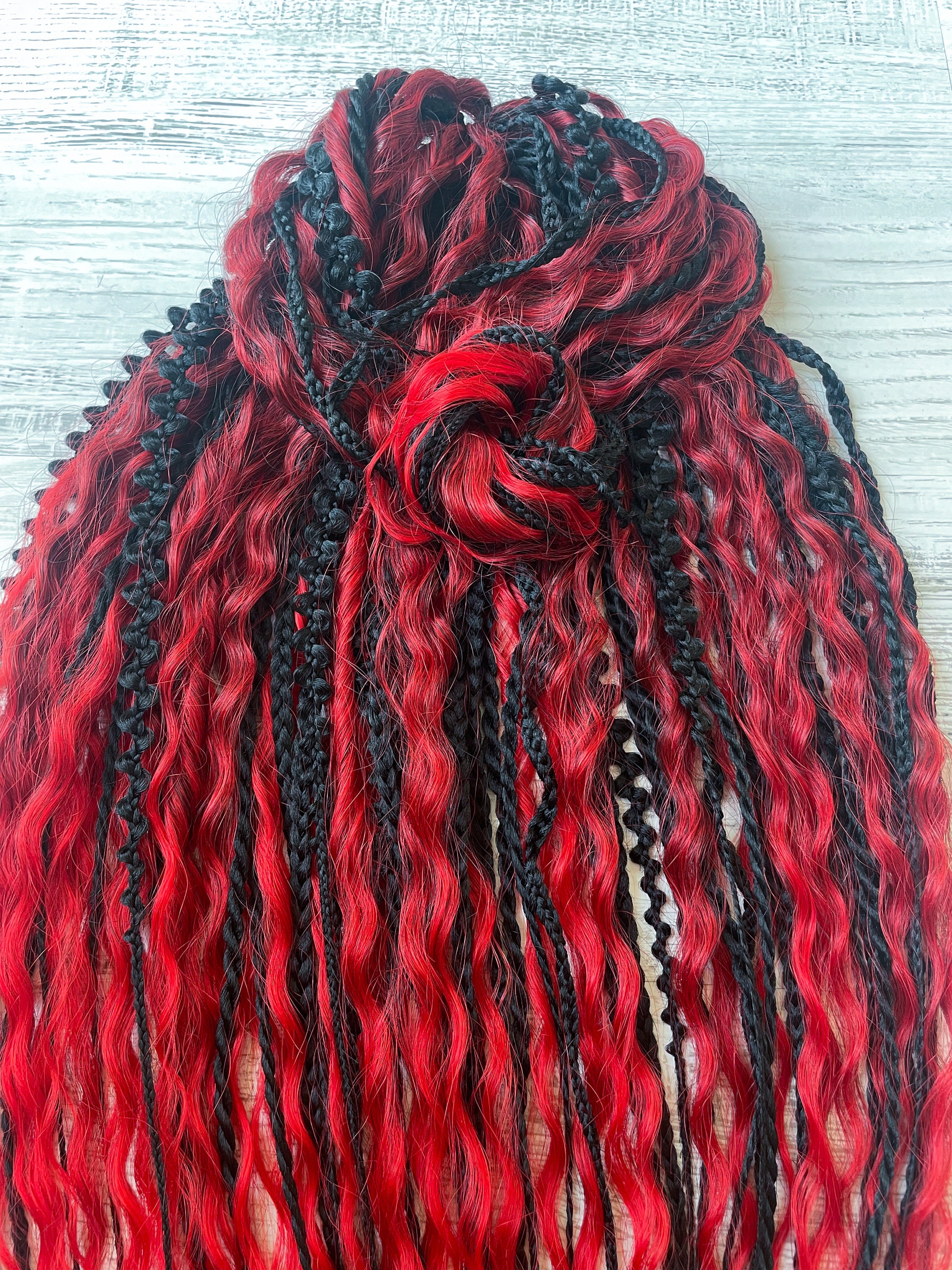 Red Black Curly Dreads Synthetic Crochet Dreads Extensions Boho Black ...