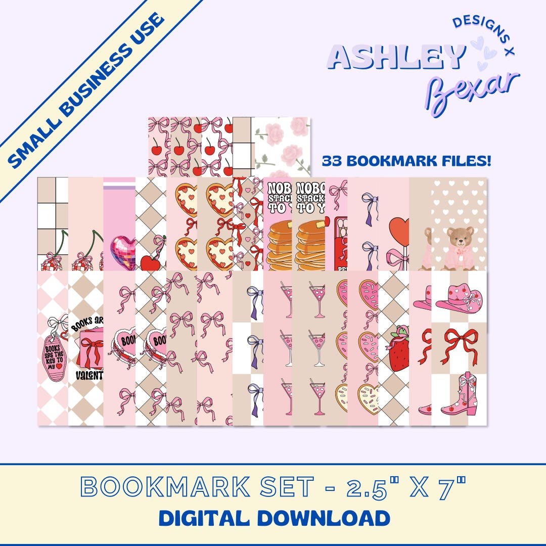 Valentine's Day Bookmark PNG Set, Sublimation Design, Cute PNG, Book ...