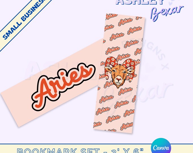 Aries Bookmark Set Pngs, Sublimation Design, Boho PNG, Bookmark Design ...