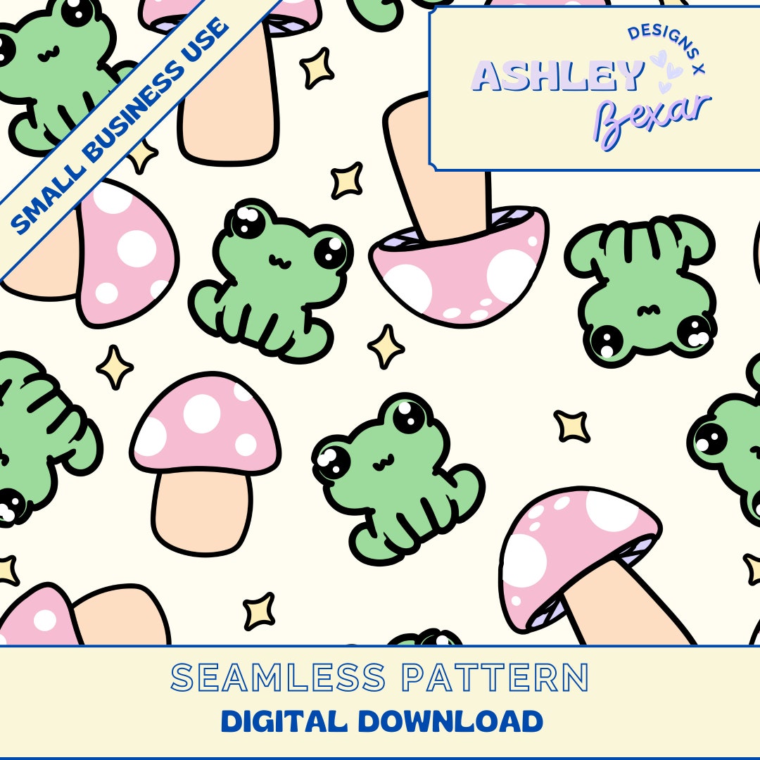 Frogs and Mushroom Seamless Pattern Digital Download, Seamless Pattern ...