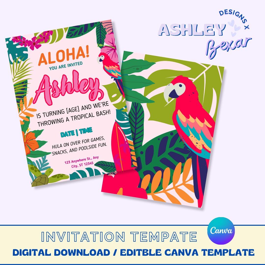 Tropical Summer Pool Party Invitation, Birthday Canva Invitation ...