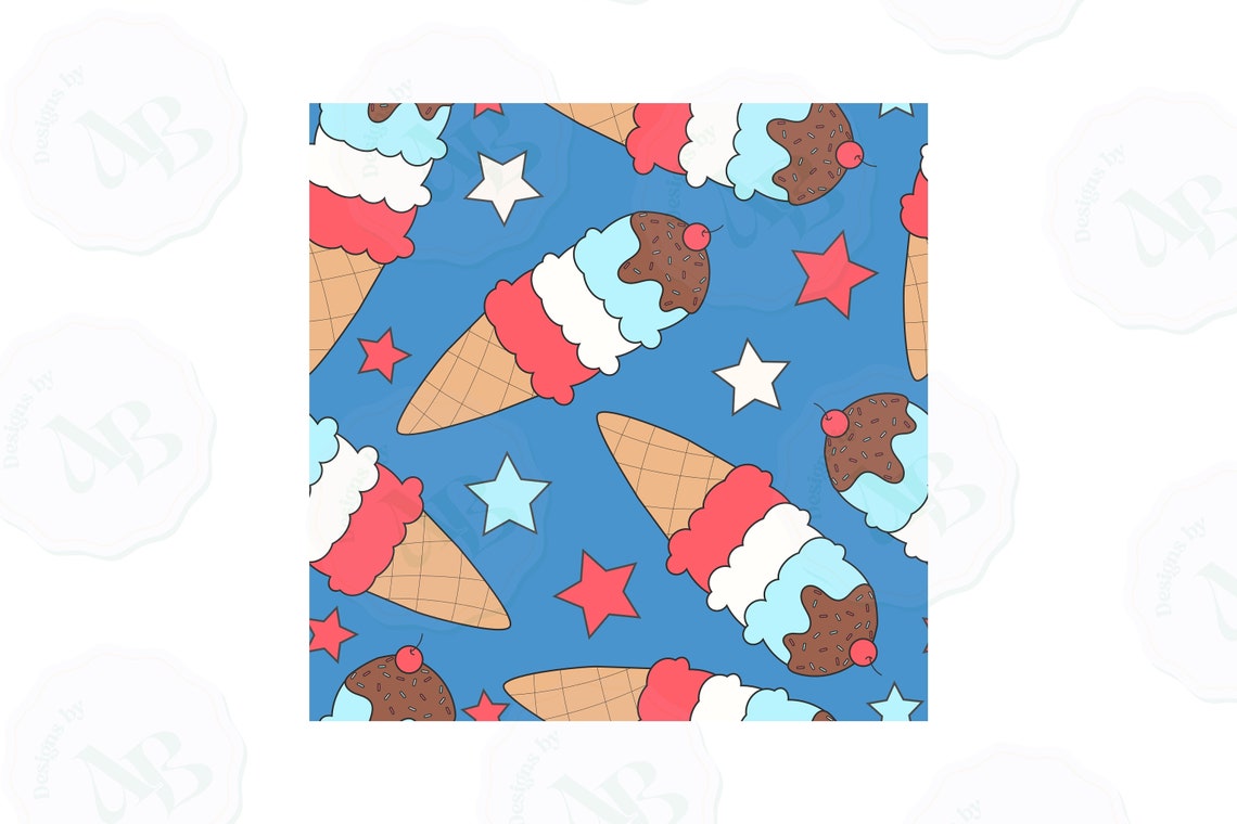 Patriotic USA 4th of July Ice Cream Seamless Pattern Digital - Etsy
