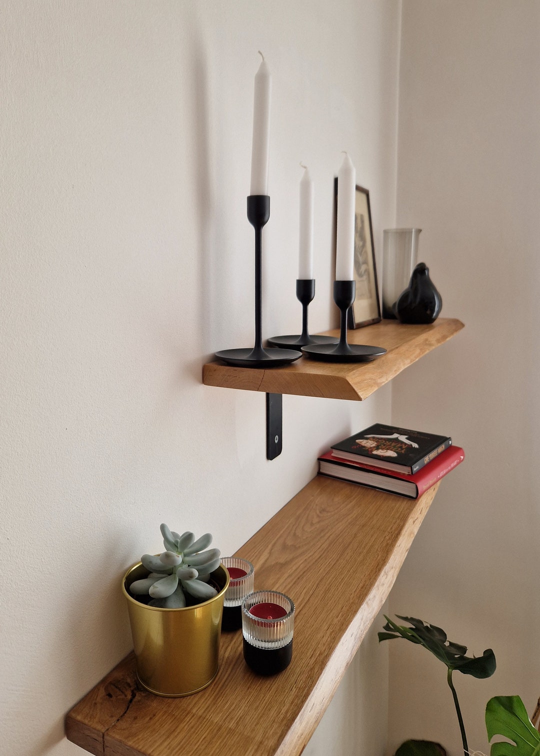 Rustic Oak Shelves Live Edge With Black Iron Brackets - Etsy