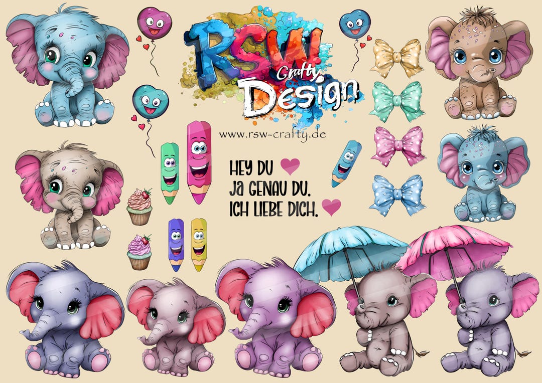 Elefantis_bundle_01 in Cartoon Style Suitable for Sublimation and ...