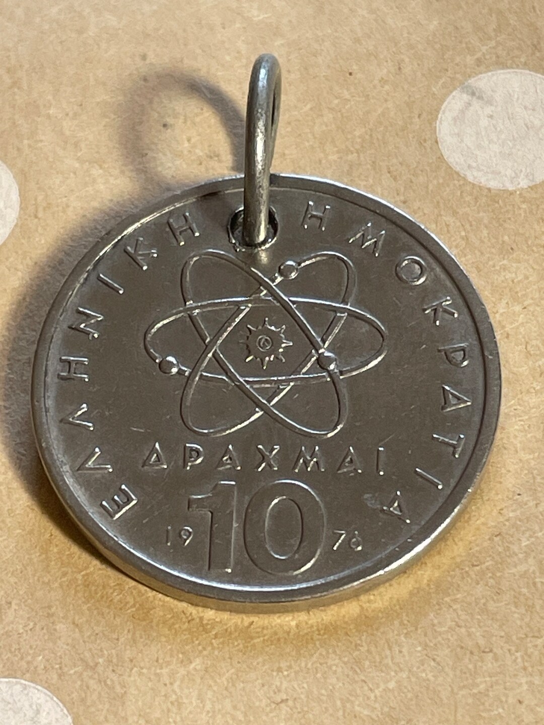 1976 Greece/greek 10 Drachmes, Coin Necklace With Model of Atom and ...