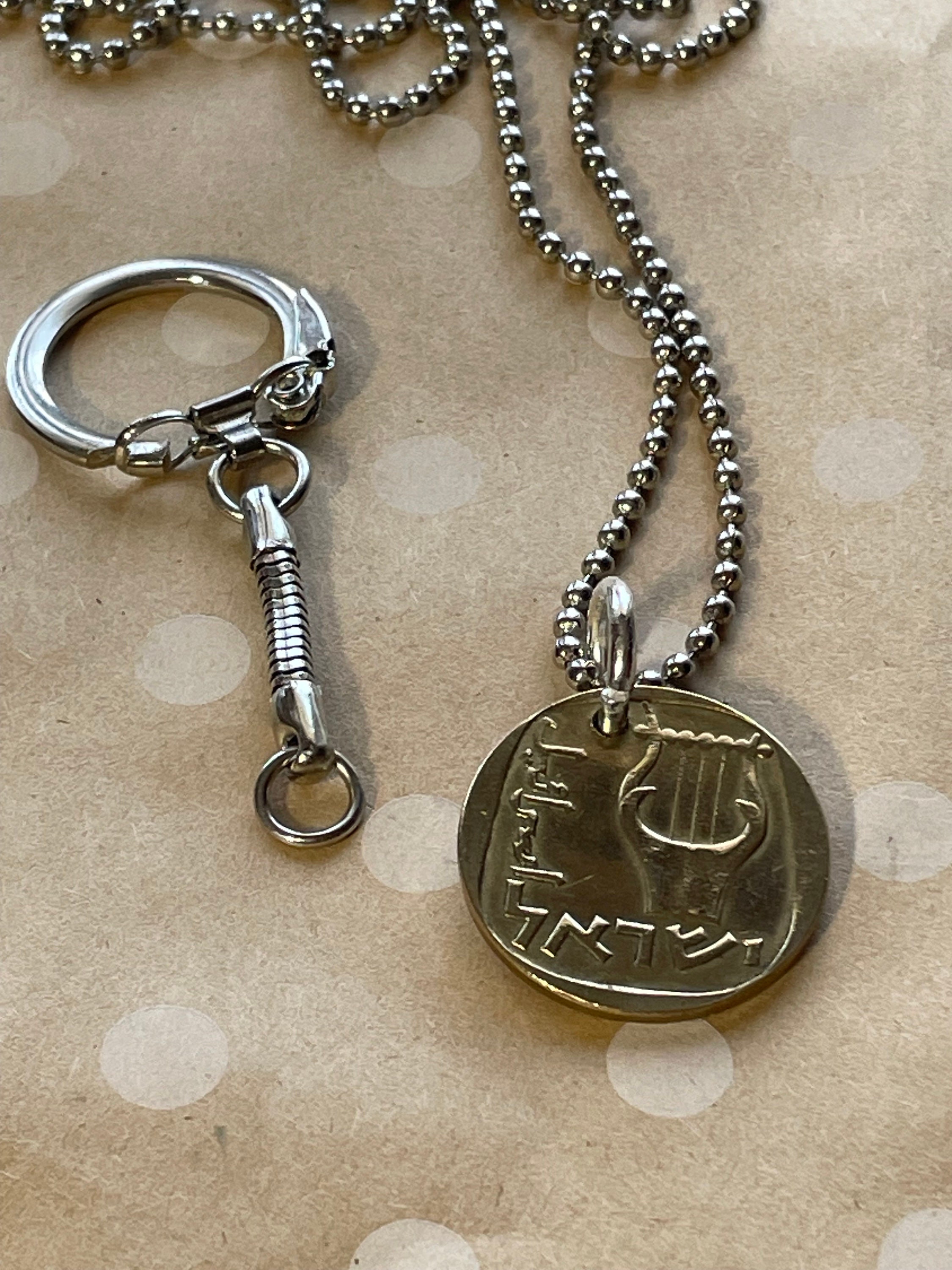 Israel 1/2 Sheqel, Genuine Coin With Three String Lyre, Necklace or ...