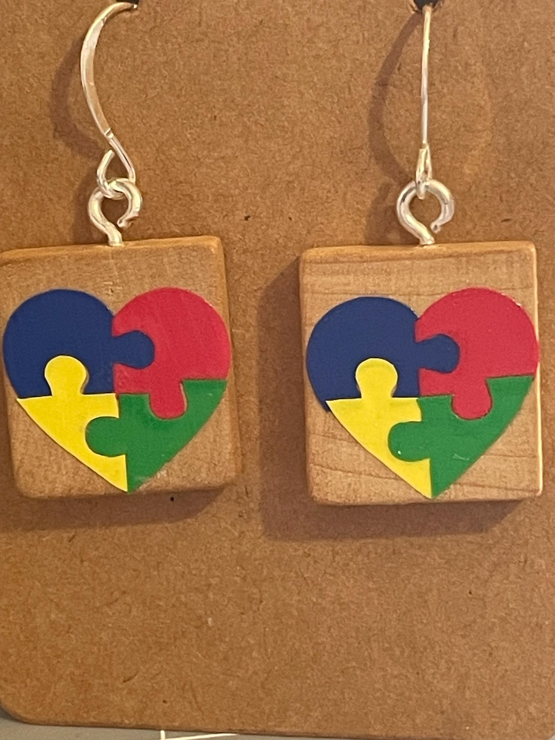 Autism Awareness, Puzzle Pieces, Heart, Earrings Made From Reused ...