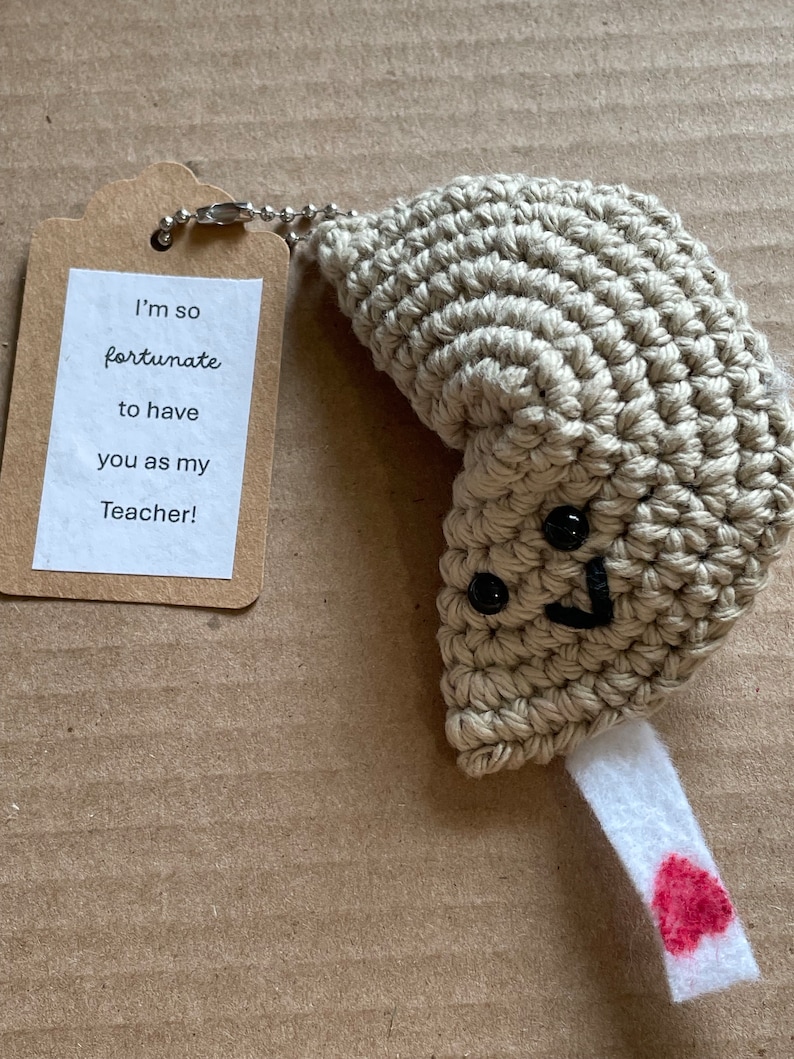 Fortune Cookie Keychain, Crochet, Handmade by Me, Teacher Gift ...