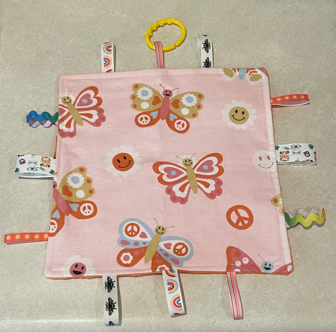 Butterfly Minky Fleece Taggy Blanket: Baby Crinkle Sensory Toy - Etsy