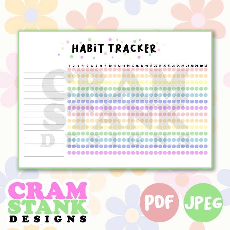 Habit Tracker PDF JPEG Digital Download Planner Printable - Etsy