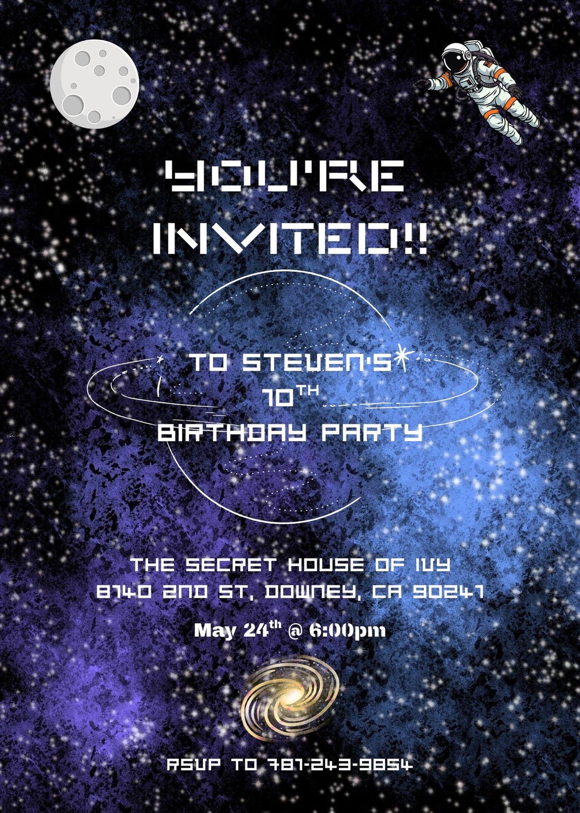 Space Birthday Invitation Template Etsy