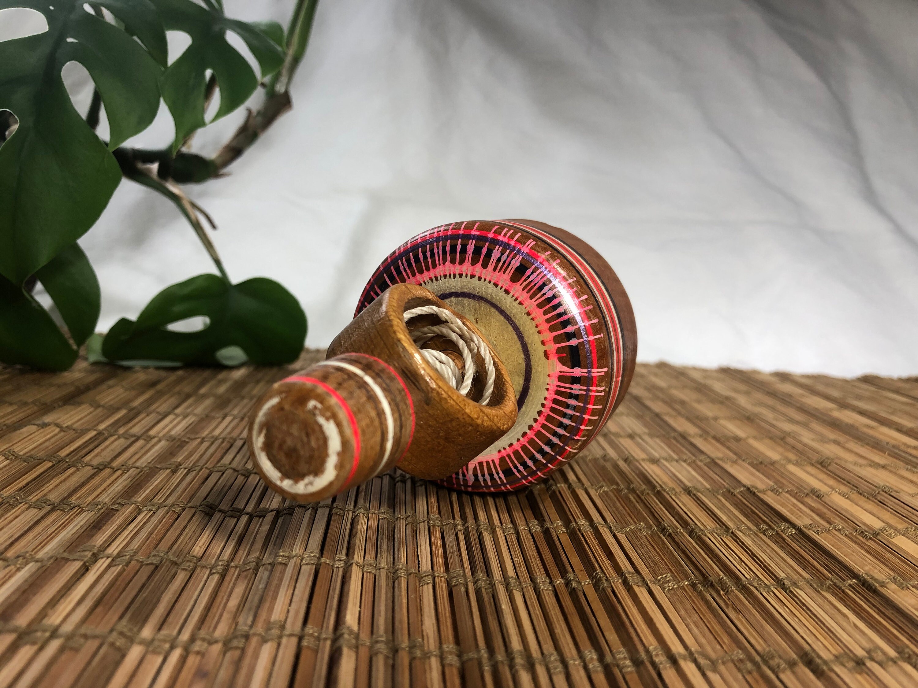 Vintage Spinning Top Wooden Toy String Colorful Pink Purple White Black ...