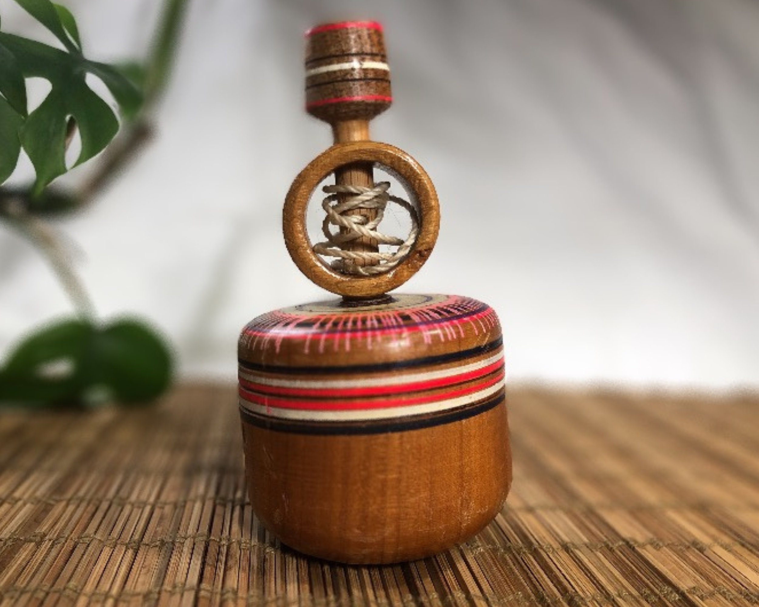 Vintage Spinning Top Wooden Toy String Colorful Pink Purple White Black ...