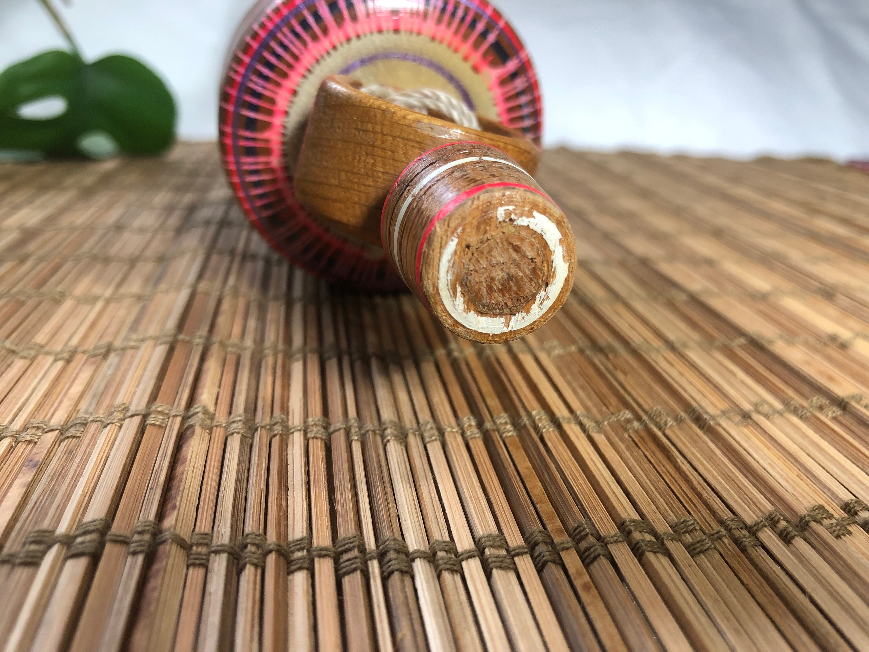 Vintage Spinning Top Wooden Toy String Colorful Pink Purple White Black ...