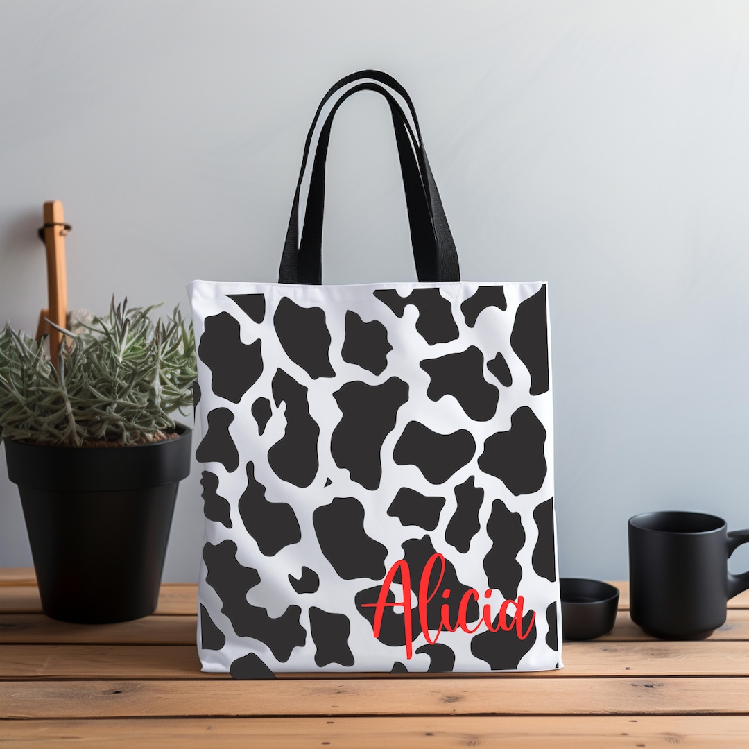 Dairy Cow Print Tote Bag, Personalized Western Bachelorette Party Favor ...