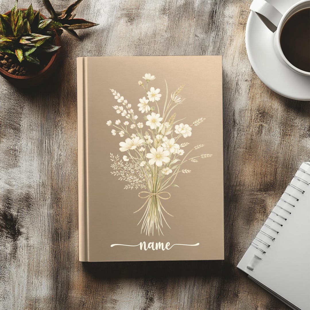 Personalized Ivory Floral Journal Writing Book Lined Pages Matte Finish ...