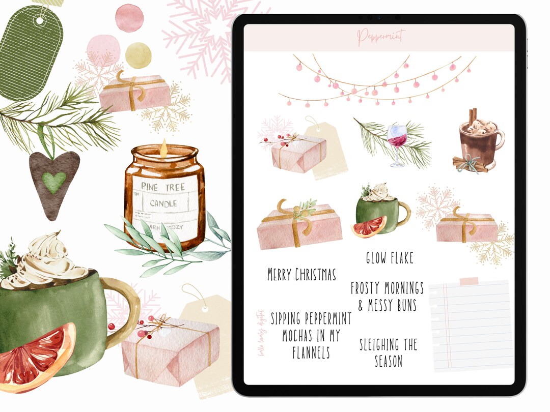 Aesthetic Christmas Stickers, Goodnotes Digital Stickers, Precropped ...